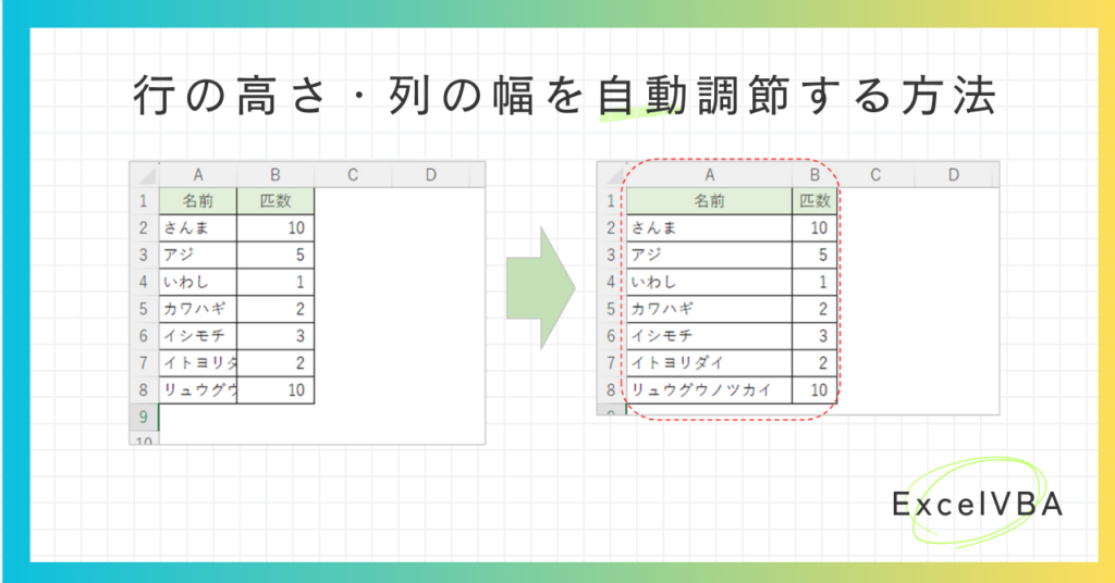 【ExcelVBA】行高・列幅を自動調節する方法（AutoFitメソッド） - ゆるっと自動化